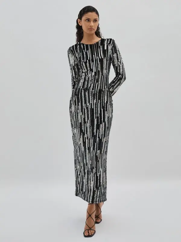 ILTA Black & Silver Sequin Halter Neck Dress