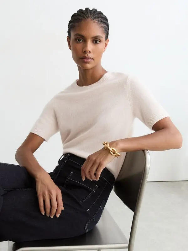 REISS Cashmere Crew-neck T-shirt - Ivory