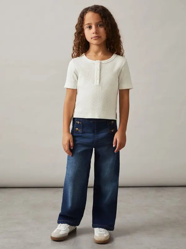 REISS 9-13 Yrs Cotton Pointelle Button T-shirt