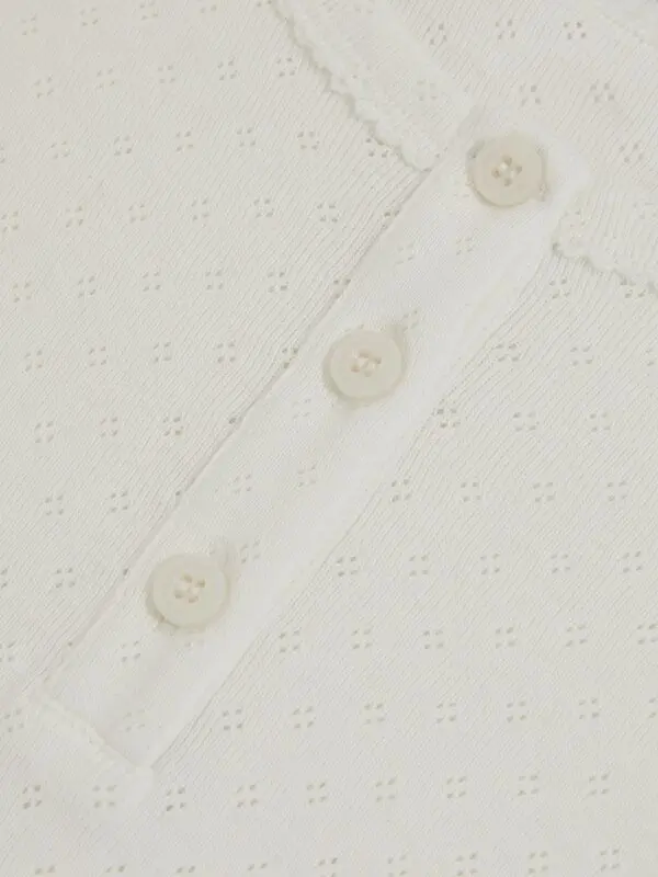 REISS 9-13 Yrs Cotton Pointelle Button T-shirt