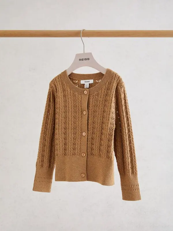 REISS Cotton And Wool Blend Pointelle Cardigan