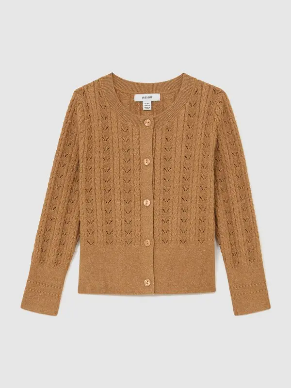 REISS Cotton And Wool Blend Pointelle Cardigan