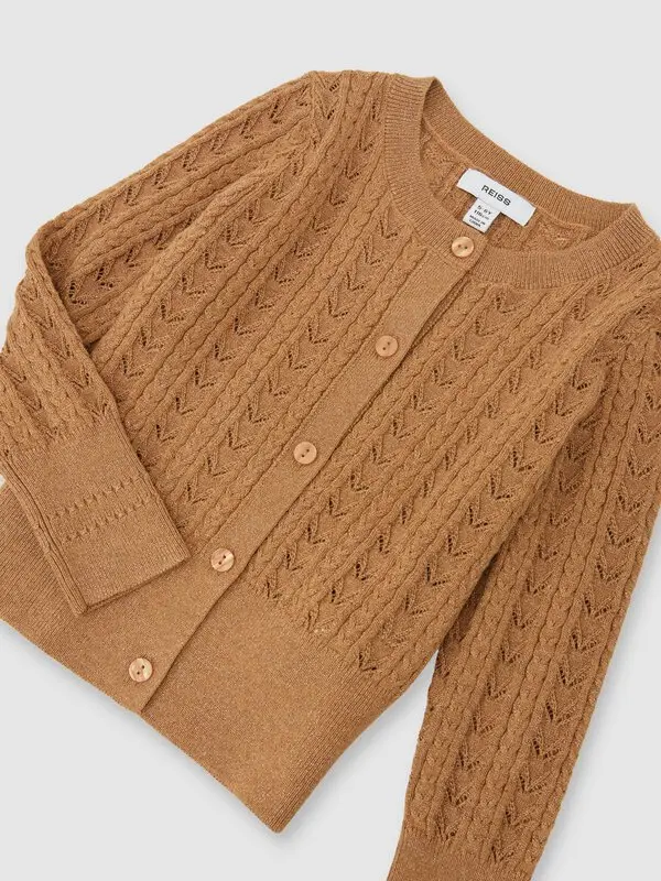 REISS Cotton And Wool Blend Pointelle Cardigan