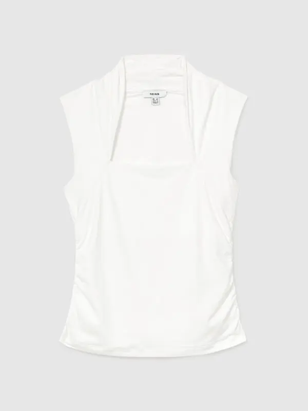REISS Square-neck Ruched Sleeveless Top - White