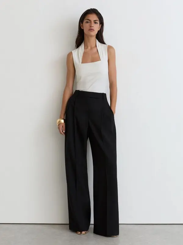 REISS Square-neck Ruched Sleeveless Top - White
