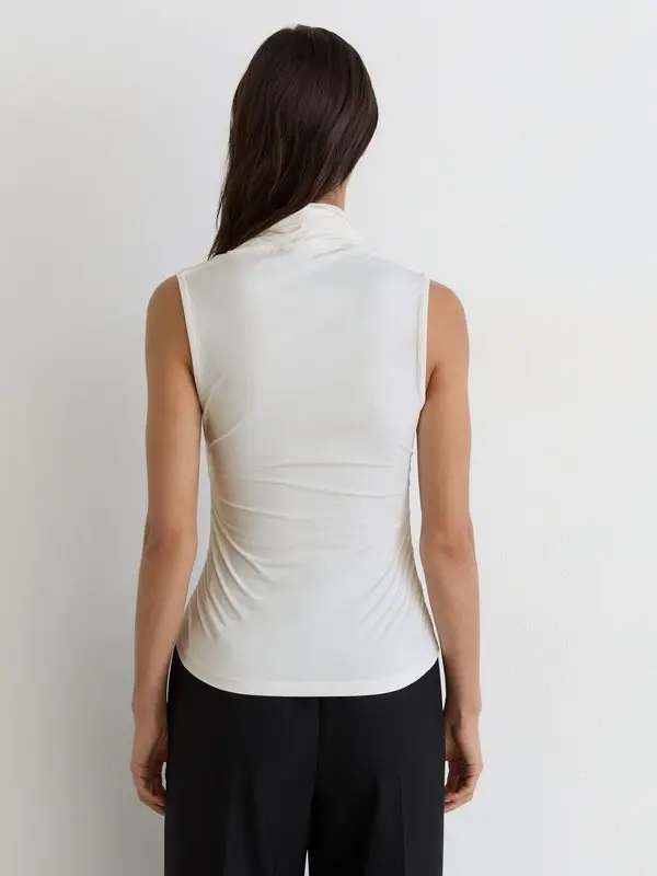 REISS Square-neck Ruched Sleeveless Top - White