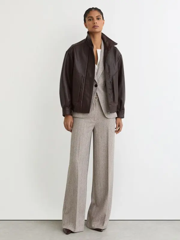 REISS Petite Wide-leg Textured Tailored Trousers