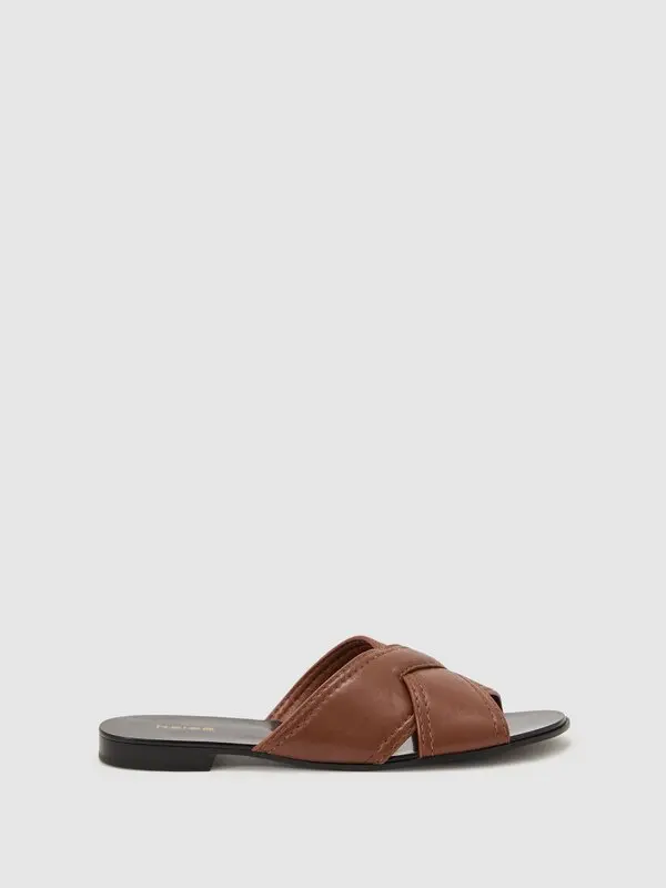 REISS Leather Cross-strap Flat Sandals