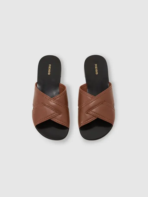 REISS Leather Cross-strap Flat Sandals