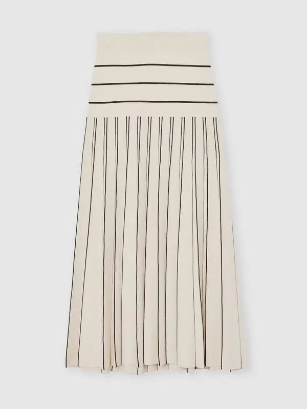 REISS Knitted Stripe Pleated Midi Skirt
