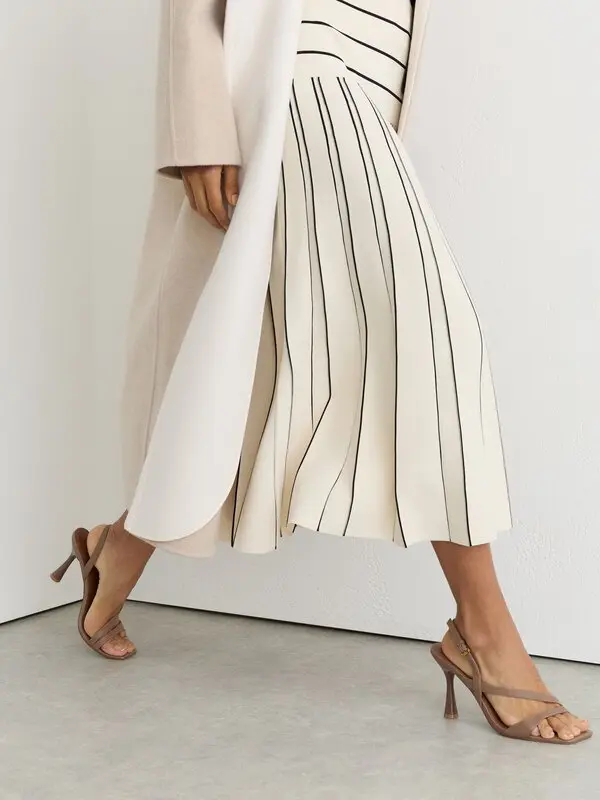 REISS Knitted Stripe Pleated Midi Skirt