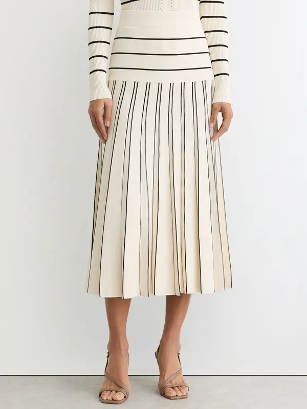 REISS Knitted Stripe Pleated Midi Skirt
