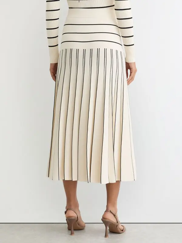 REISS Knitted Stripe Pleated Midi Skirt