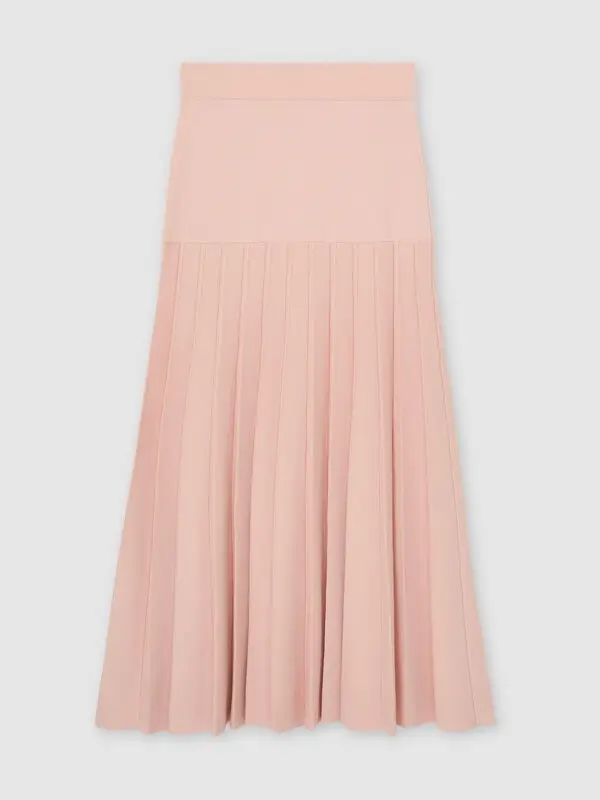 REISS Knitted Stripe Pleated Midi Skirt