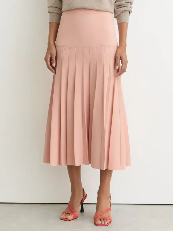 REISS Knitted Stripe Pleated Midi Skirt