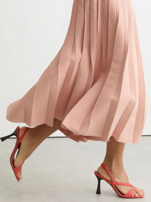 REISS Knitted Stripe Pleated Midi Skirt