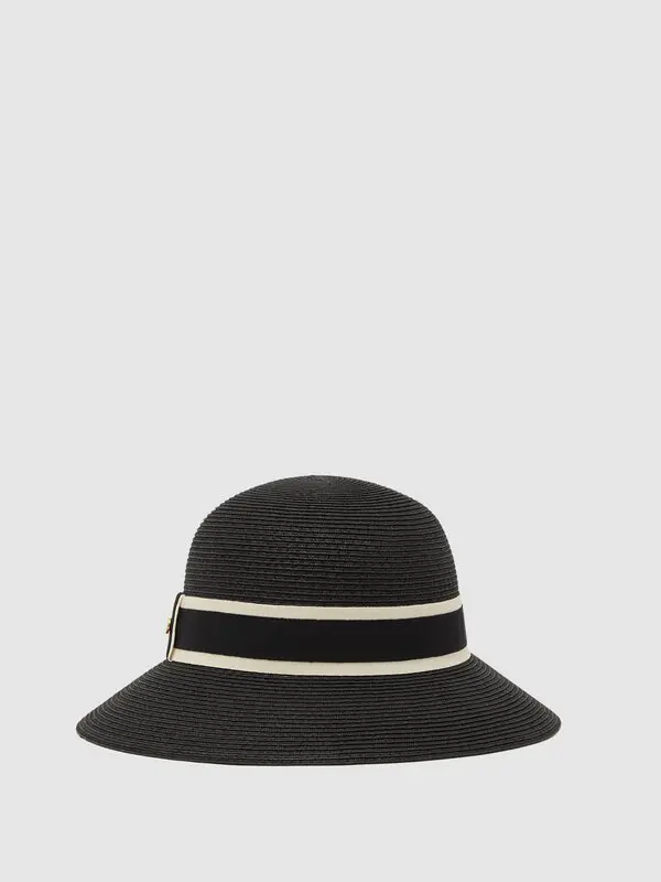 REISS Ribbon-trim Straw-effect Hat - Black