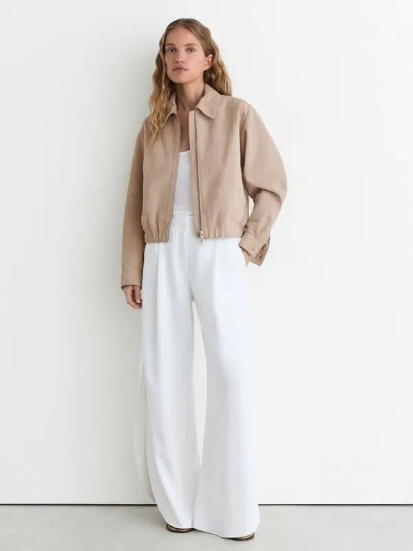 REISS Lottie Petite Cropped Bomber Jacket - Neutral