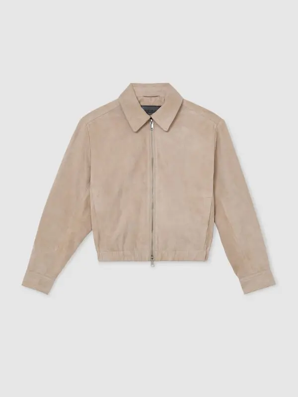 REISS Lottie Petite Cropped Bomber Jacket - Neutral