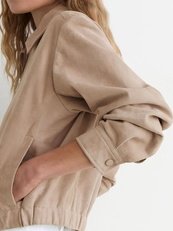 REISS Lottie Petite Cropped Bomber Jacket - Neutral