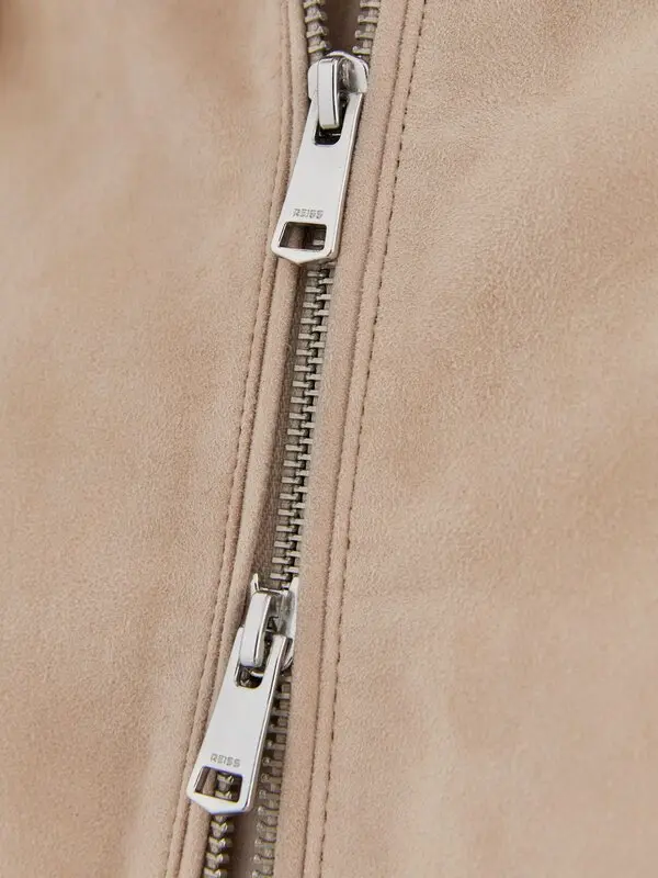REISS Lottie Petite Cropped Bomber Jacket - Neutral