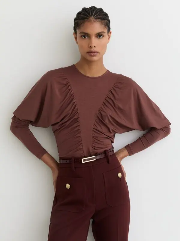 REISS Ruched Jersey Long-sleeve Top
