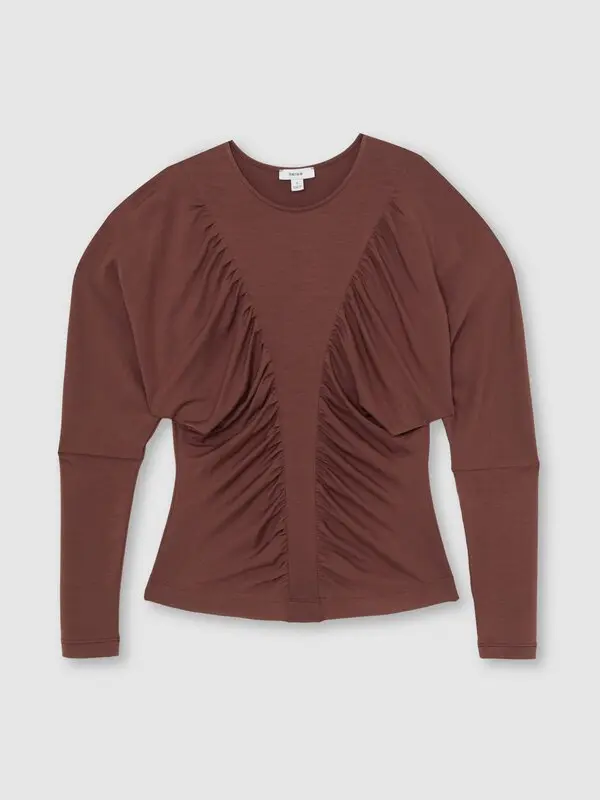 REISS Ruched Jersey Long-sleeve Top