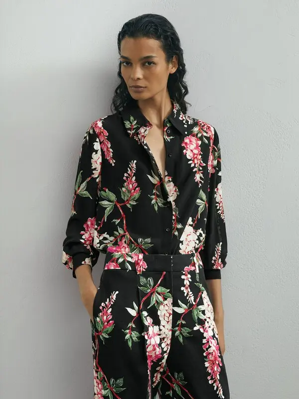 ATELIER Silk Chiffon Floral Print Shirt
