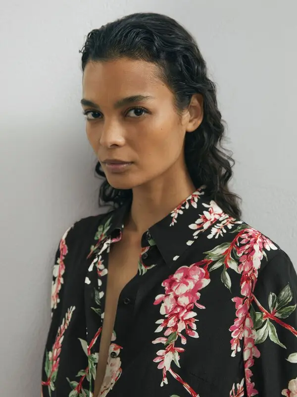 ATELIER Silk Chiffon Floral Print Shirt