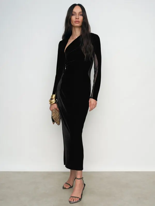 REISS Velvet Sheer-panel Cut-out Midi Dress - Black