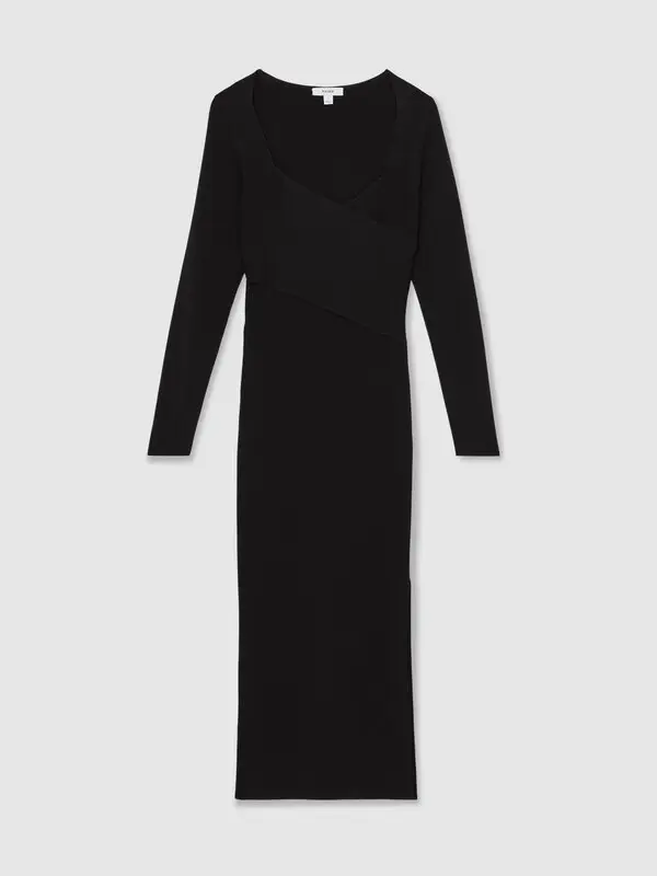 REISS Knitted Wrap Front Midi Dress - Black