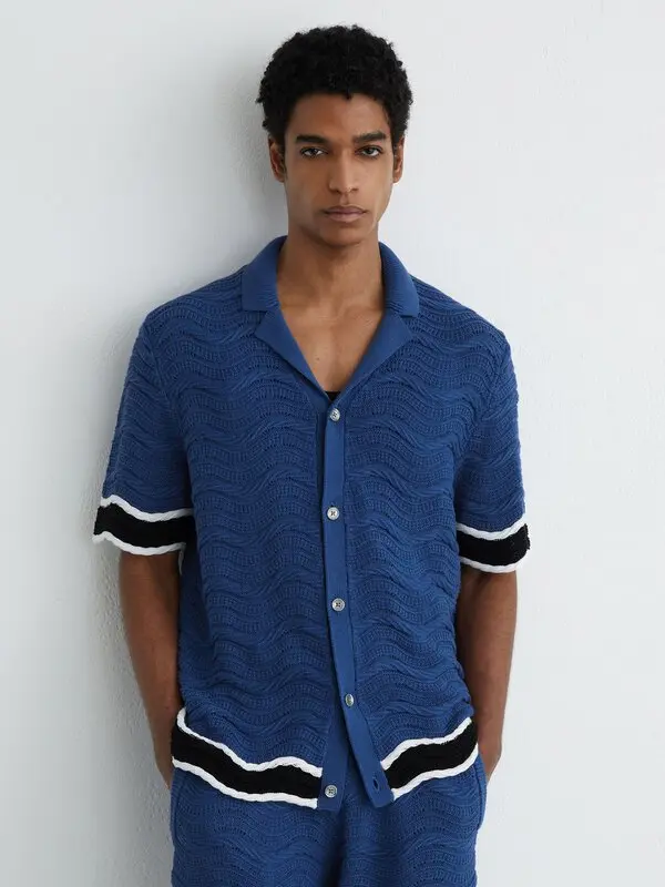 REISS Cotton-blend Wave-knit Tipped Shirt
