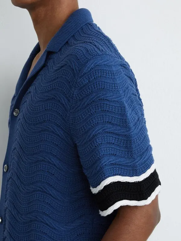 REISS Cotton-blend Wave-knit Tipped Shirt