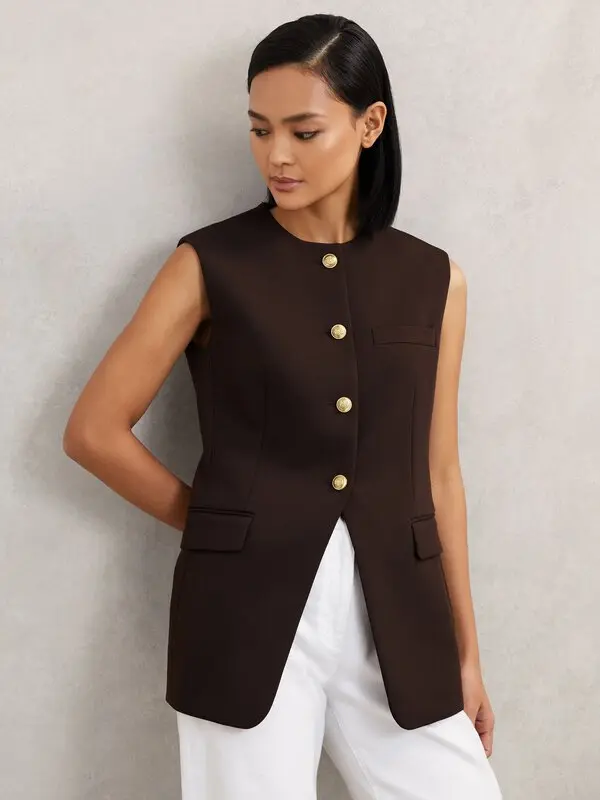 REISS Longline Button-through Waistcoat