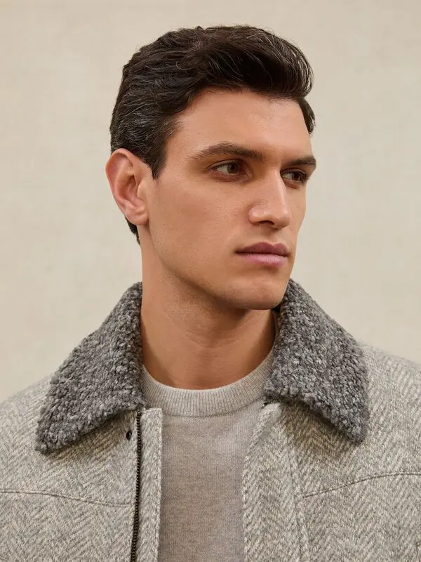 REISS Atelier Wool-cotton Herringbone Jacket