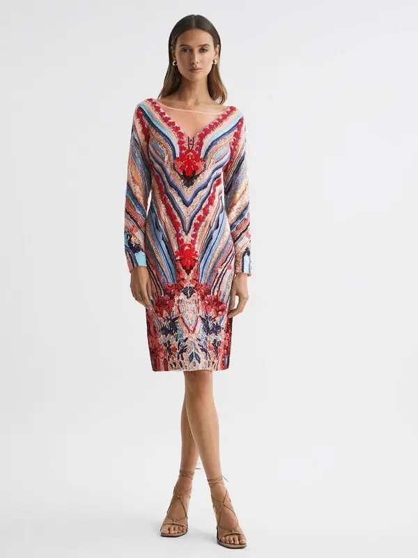 RAISHMA Embellished Textured Mini Dress, Pink & Blue - Pink/red