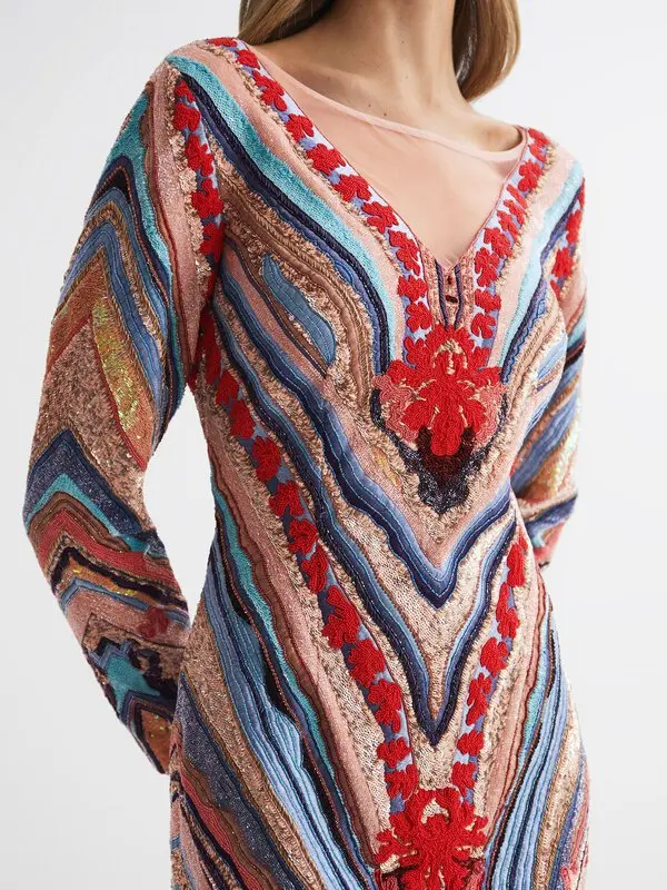 RAISHMA Embellished Textured Mini Dress, Pink & Blue - Pink/red