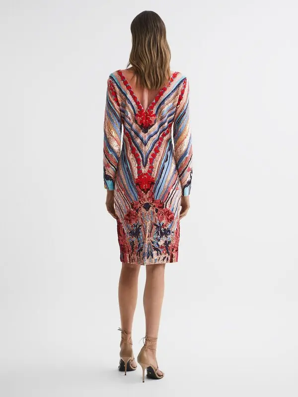 RAISHMA Embellished Textured Mini Dress, Pink & Blue - Pink/red