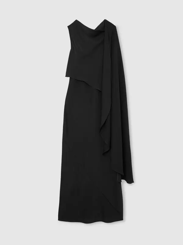 REISS Asymmetric Cape-detail Maxi Dress - Black