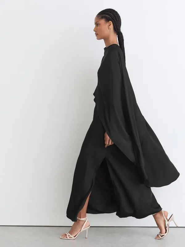 REISS Asymmetric Cape-detail Maxi Dress - Black