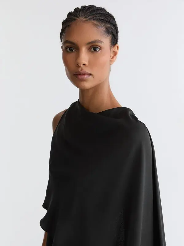REISS Asymmetric Cape-detail Maxi Dress - Black