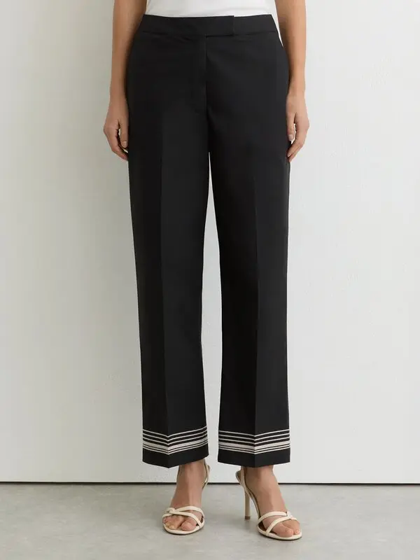 REISS Cotton Stripe-detail Tapered Trousers - Black/ivory
