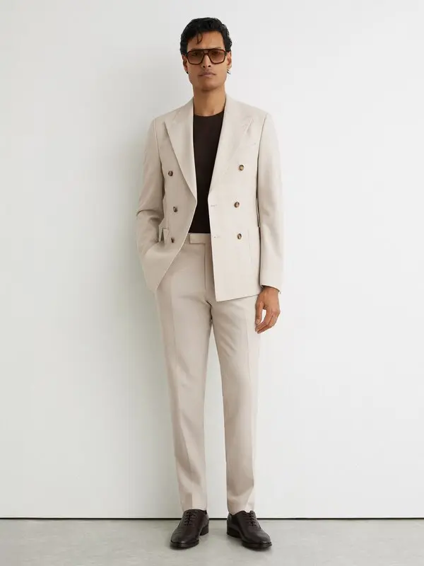 REISS Slim Fit Side Adjuster Trousers - Stone