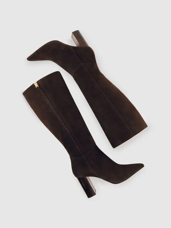 REISS Bianca Suede Block Heel Knee-high Boots - Chocolate