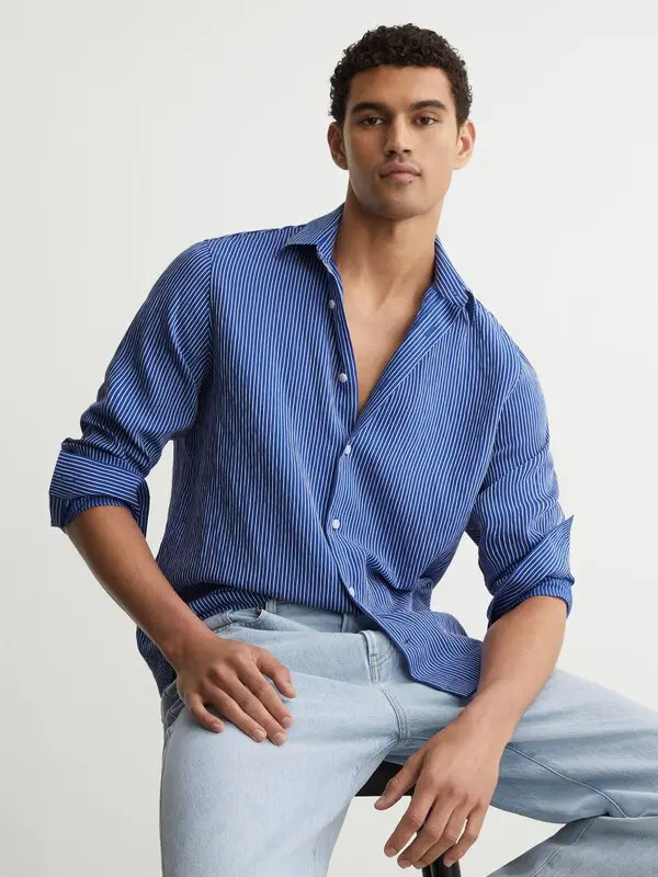 REISS Blue & White Pinstripe Long-sleeve Regular-fit Shirt - Blue/white