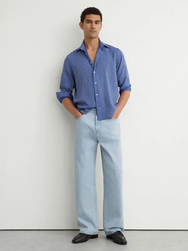 REISS Blue & White Pinstripe Long-sleeve Regular-fit Shirt - Blue/white