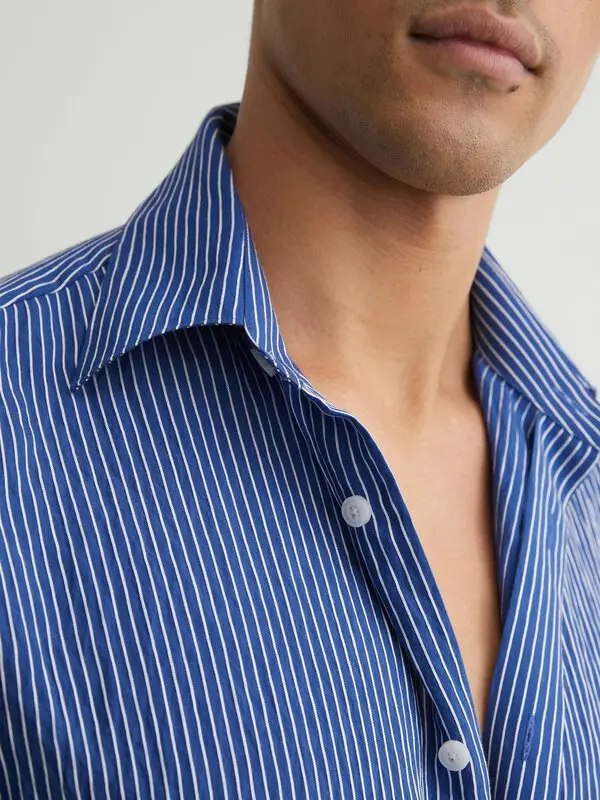 REISS Blue & White Pinstripe Long-sleeve Regular-fit Shirt - Blue/white