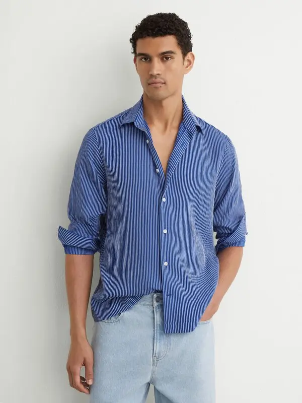 REISS Blue & White Pinstripe Long-sleeve Regular-fit Shirt - Blue/white