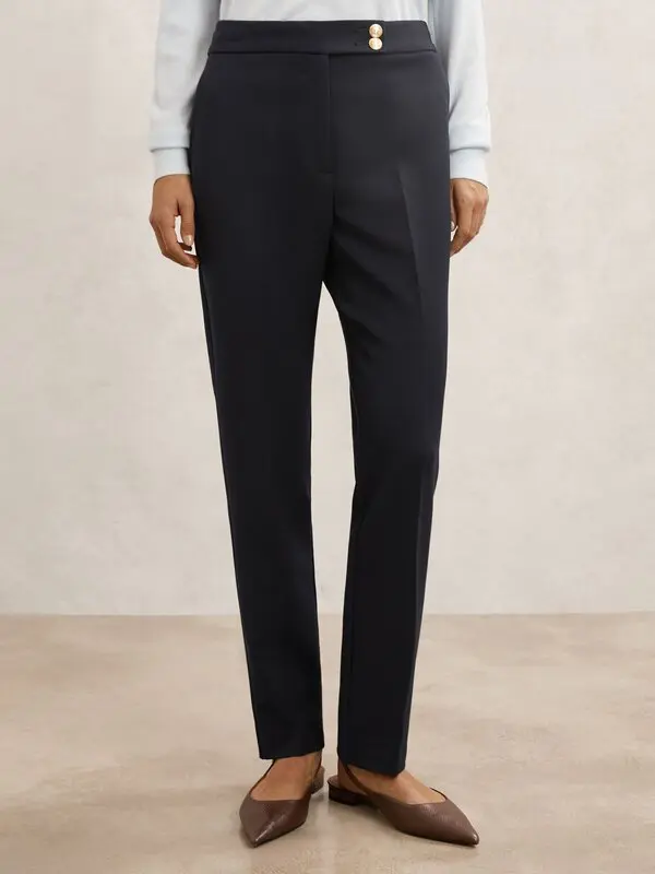REISS Tapered Button-detail Trousers