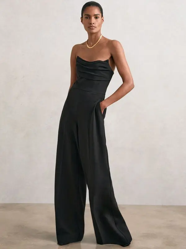 REISS Structu Strapless Wide-leg Jumpsuit - Black